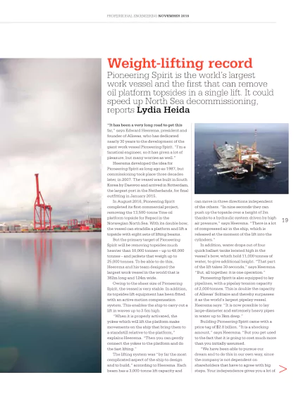 Weight-lifting record - Construction of Pioneering Spirit | TerraTechMedia